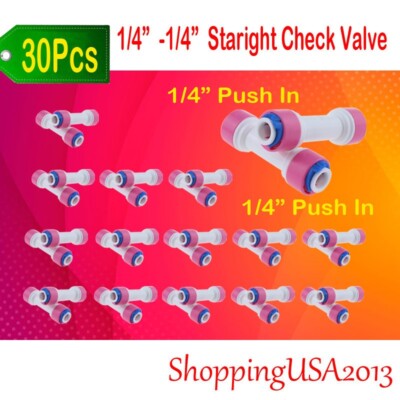 30 X Check Valve 1/4" One Way Push In Fit Straight Quick Connect Water ...