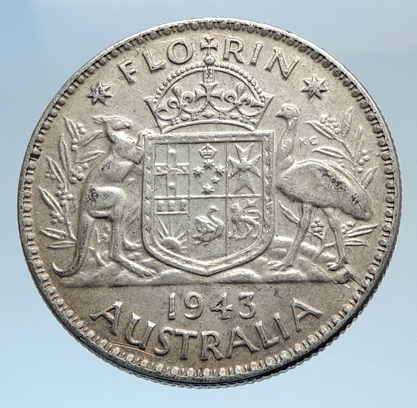 1943 AUSTRALIA Large King George VI Kangaroos Antique Silver Florin ...