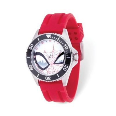 Marvel Spider-Man Mens Stainless Steel Black Bezel Red Silicone Watch ...