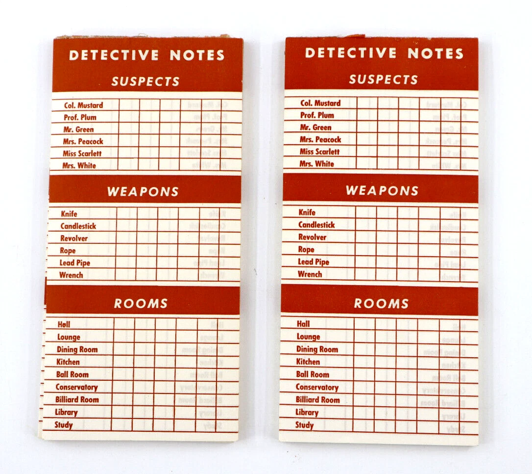 Clue Board Game Sheets