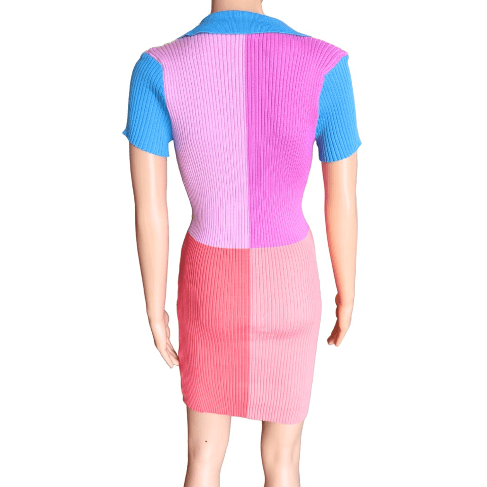 Dee Elly Pink Color Block Ribbed Collared Mini Dress Small | eBay UK