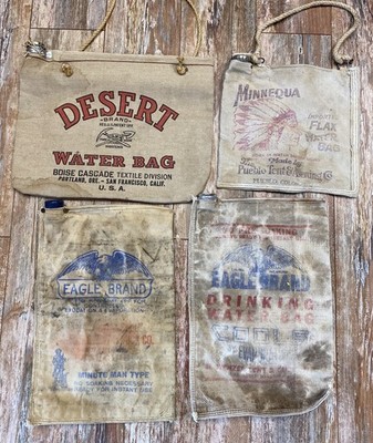 Four Vintage Flax Water Bags Desert Eagle Minequa Original Great ...