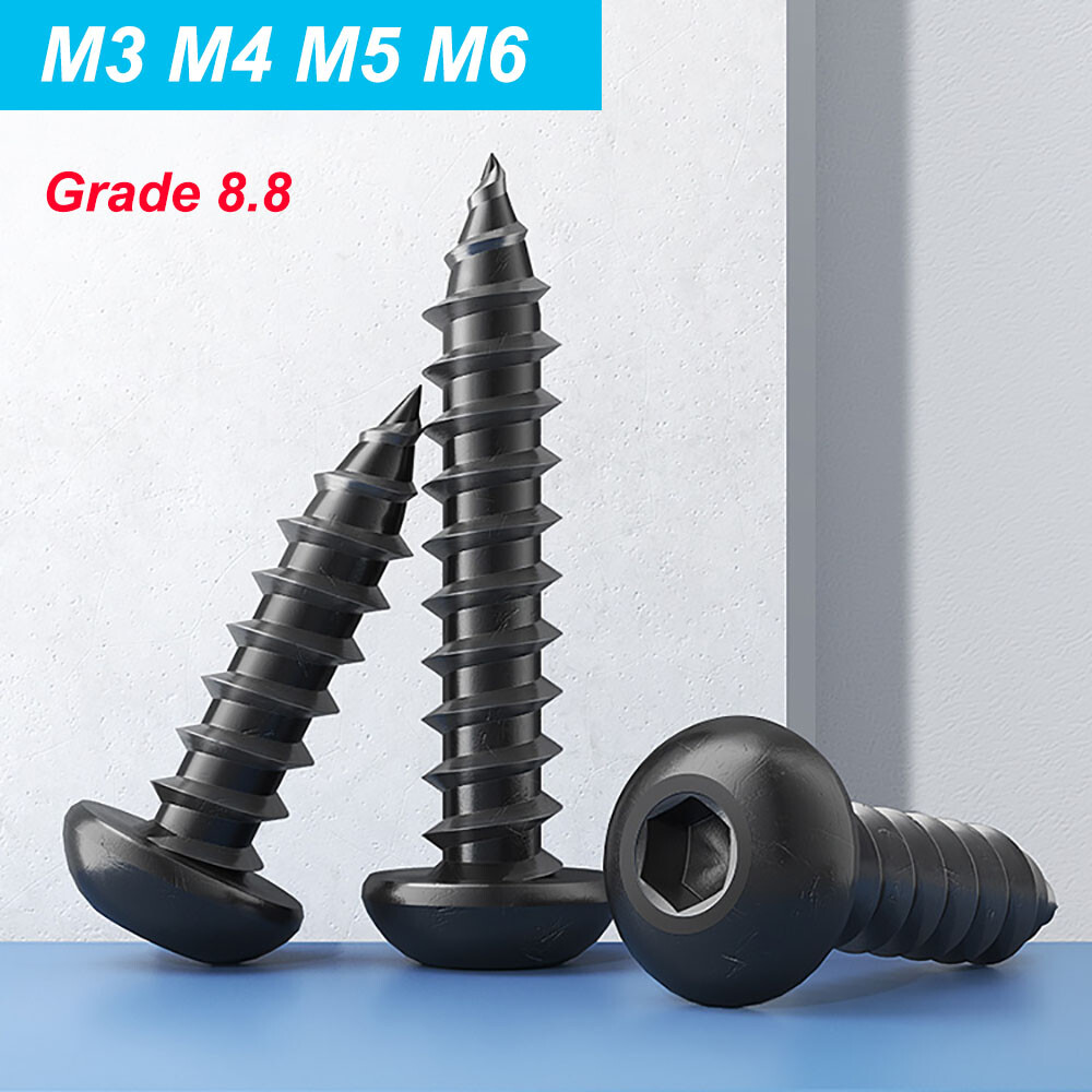 Black Hex Socket Self Tapping Screws Grade 8.8 Pan Head Wood Screw M3 ...