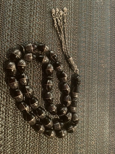 Beautiful Antique Black Coral- Yusr with Sterling silver inlay. | eBay