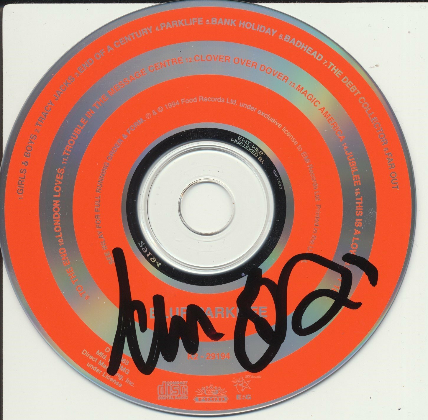 DAMON ALBARN SIGNED BLUR PARKLIFE CD DISK | eBay