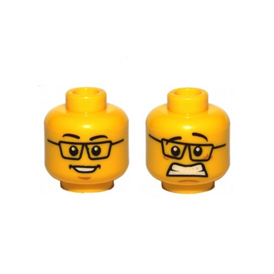 LEGO - Minifig, Head Dual Sided Black Glasses, Smile / Scared Pattern ...