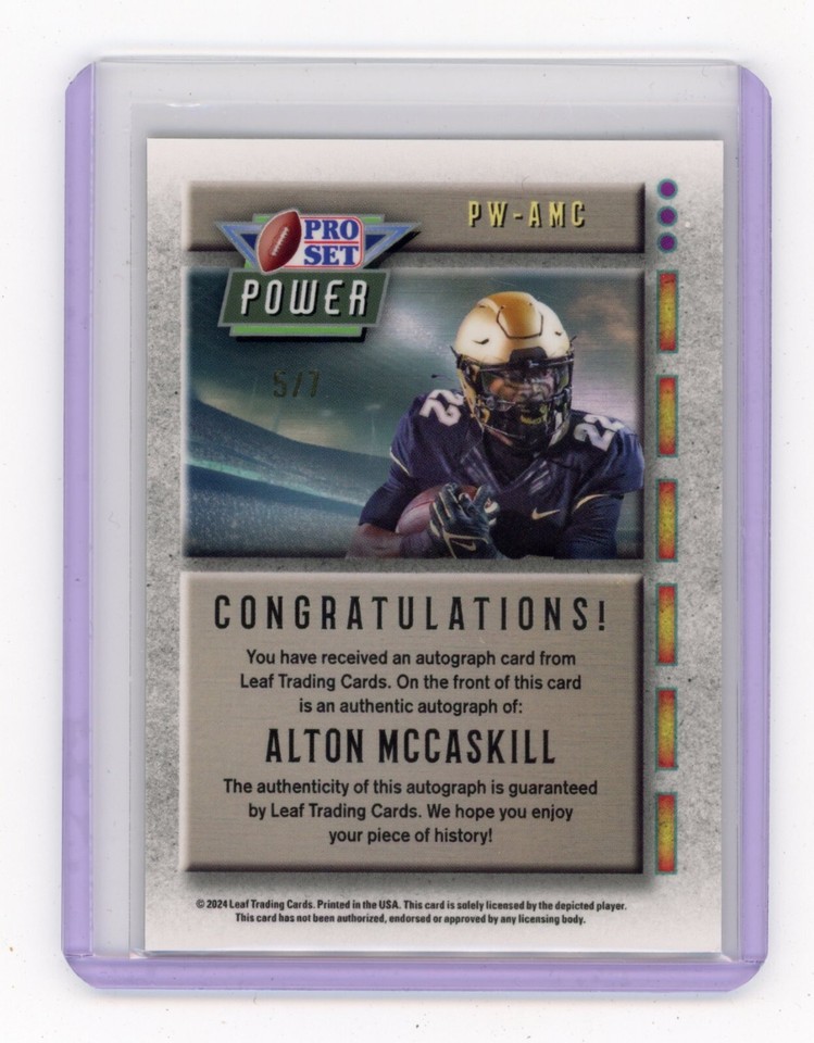 2024 Leaf Pro Set Football PW-AMC ALTON MCCASKILL Power Black Auto /7 ...