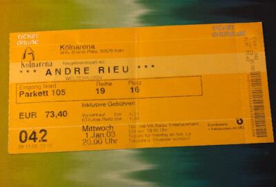 ANDRE RIEU TICKET STUB - Kolnarena COLOGNE 01/01/2003 - Collectable ...