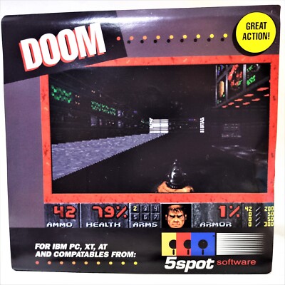 RARE Doom Shareware (2) 3.5" Disks IBM PC 5SPOT Software Plastic Sleeve ...