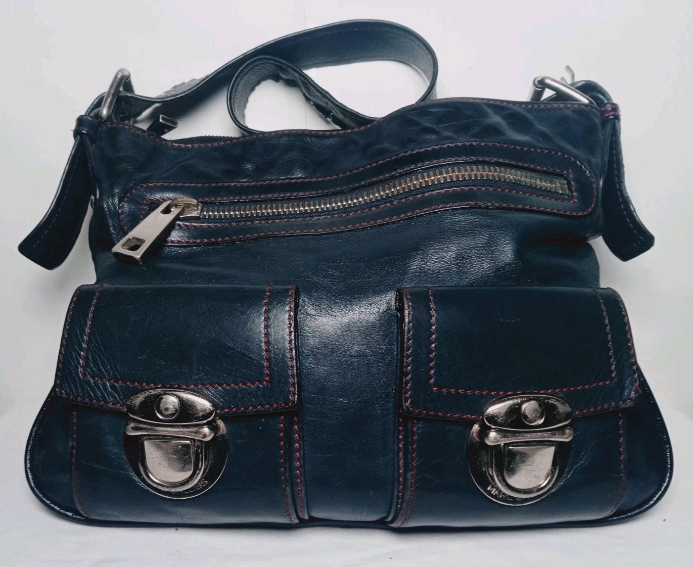 Vintage Mark Jacobs Hobo Leather Shoulder Bag Blue Zi… - Gem