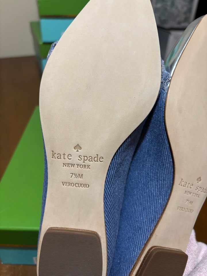Kate Spade Nelly Washed Denim Blue Silver Specchio Flats Women's Size 7 ...