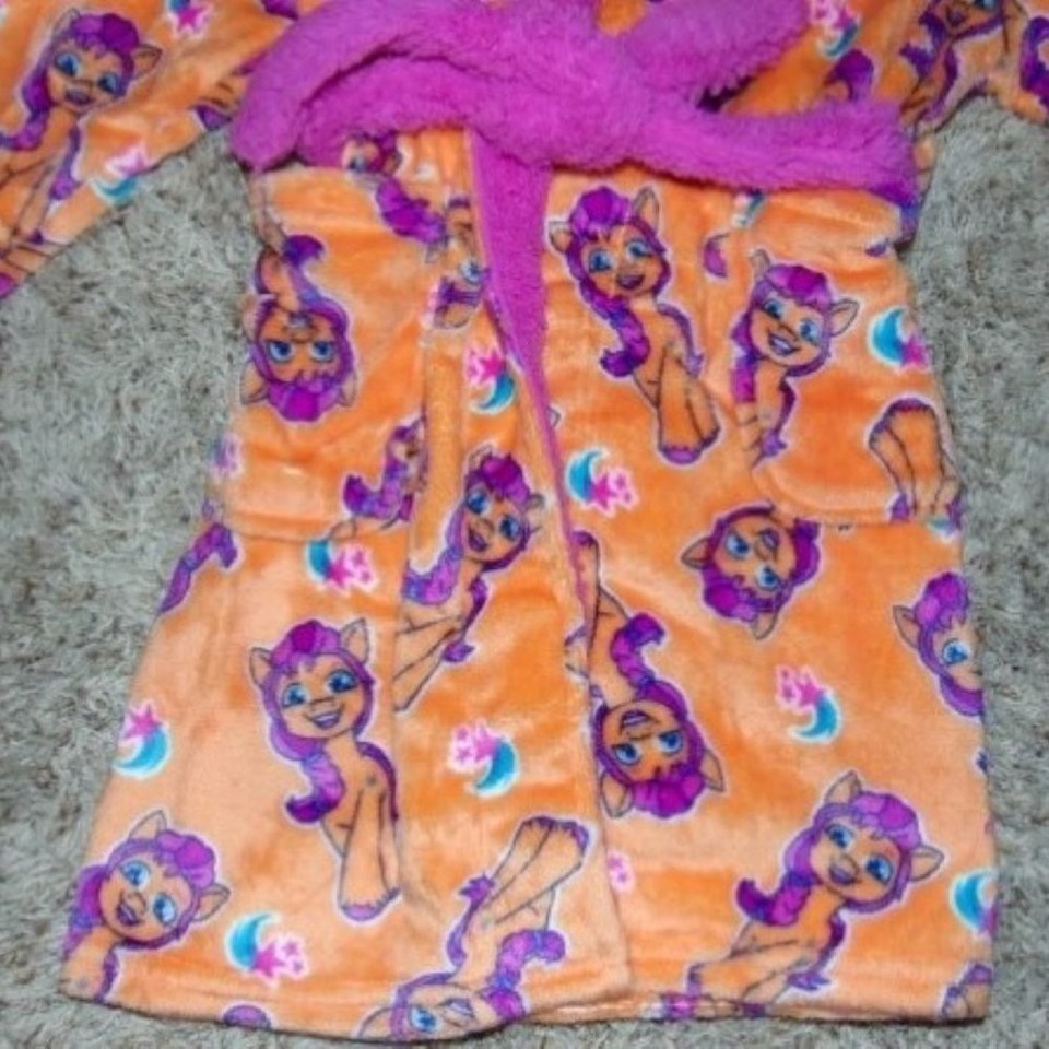 Girls My Little Pony Winter Robe 6 Orange Pink Fleece Belted Long ...