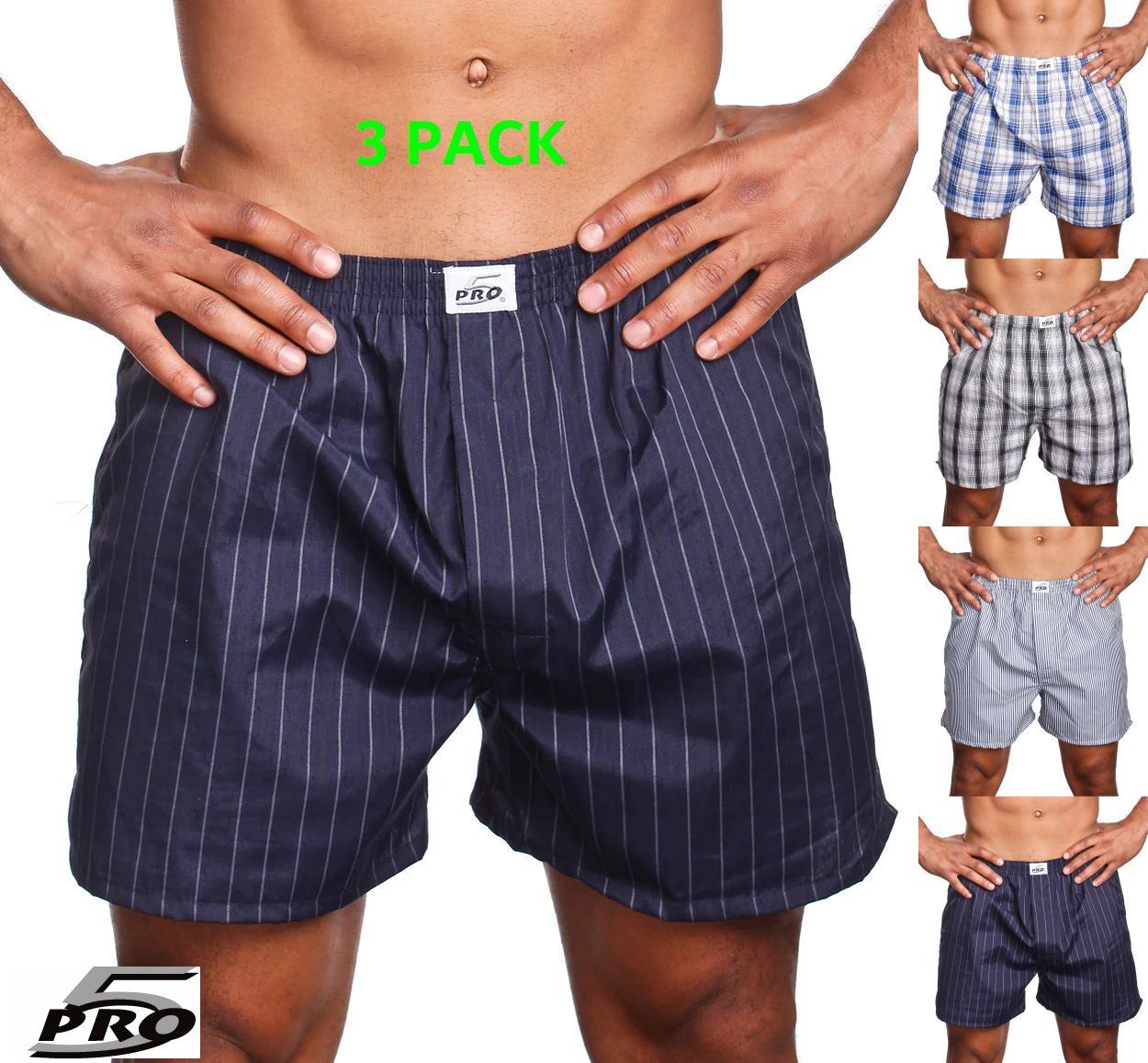 Pro 5 Premium Quality Mens Boxers 3 Pack Mixed Colors 100 Cotton lot of ...
