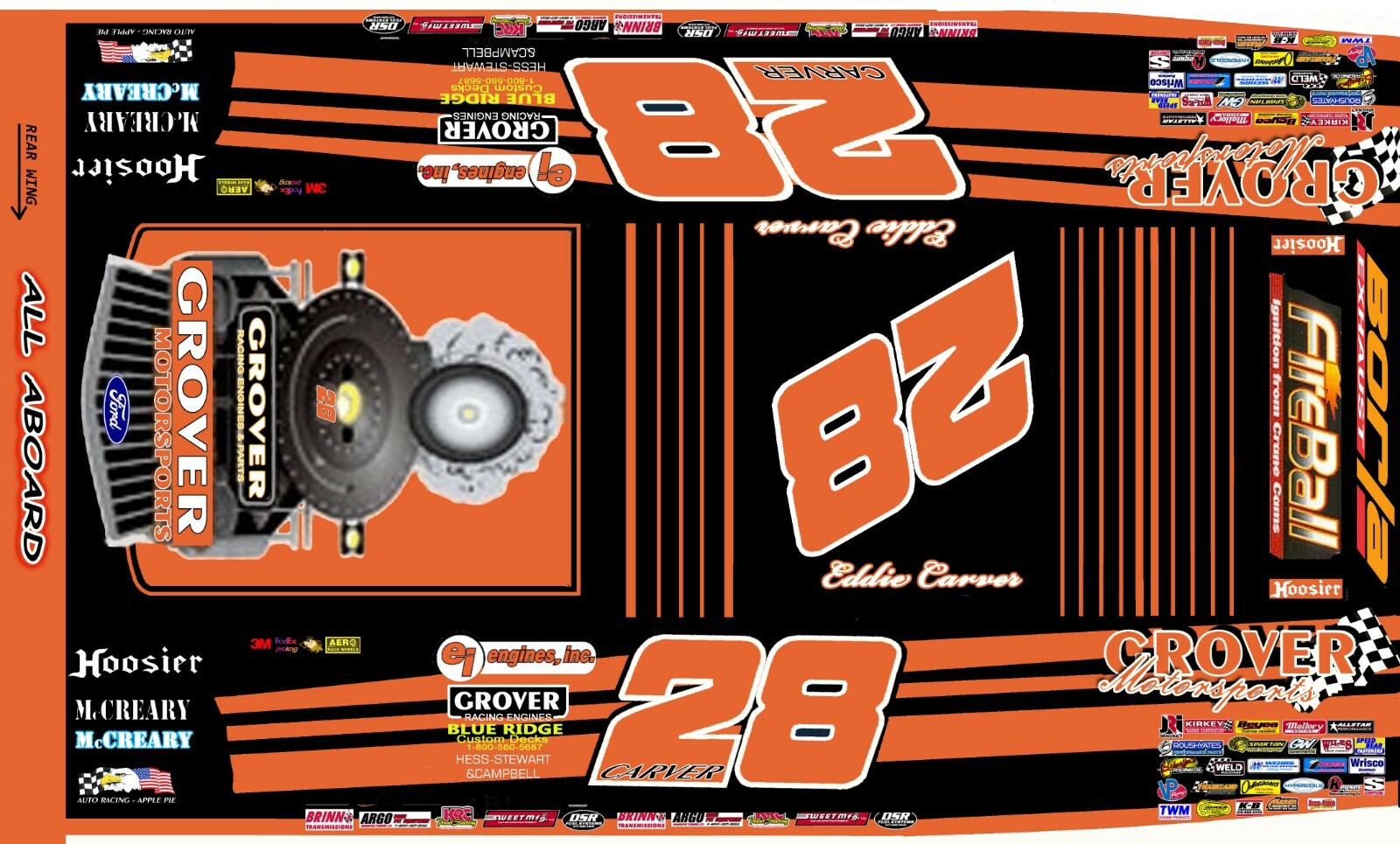 #28 Eddie Carver Grover Crate Dirt Late Model 1/24th Scale Waterslide ...