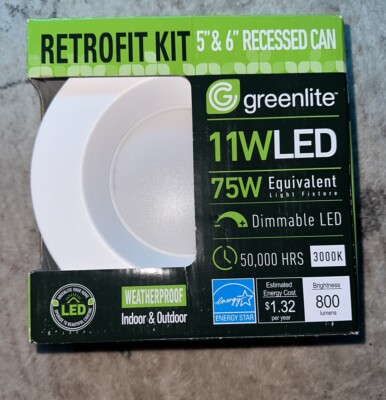 Greenlite 11W LED Dimmable Retrofit Kit 5" & 6" Recessed Can Indoor ...