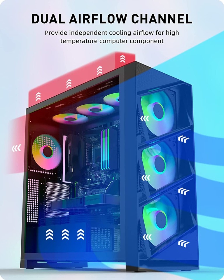 Segotep Aeolus T3 ATX Computer Case Mid Tower Gaming PC Case Tempered ...