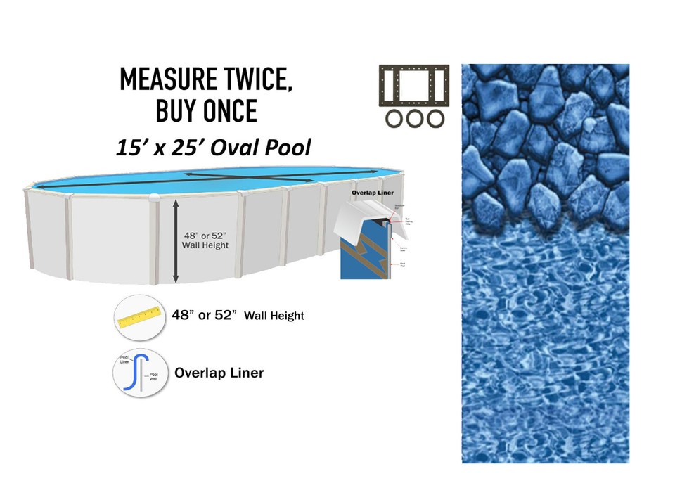 15' x 25' Oval Overlap Above Ground Swimming Pool Liners - 48" / 52 ...