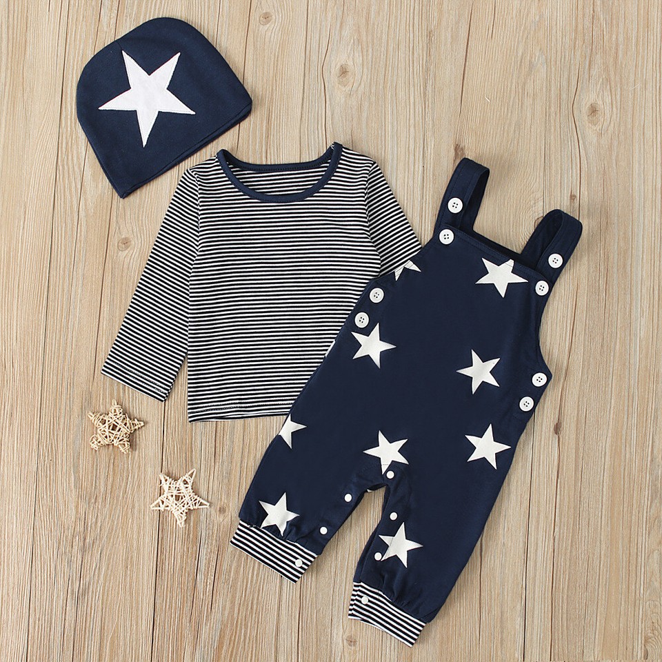 Baby Infant Kids Baby Boys Star Clothes T-shirt Tops Strap Pants ...