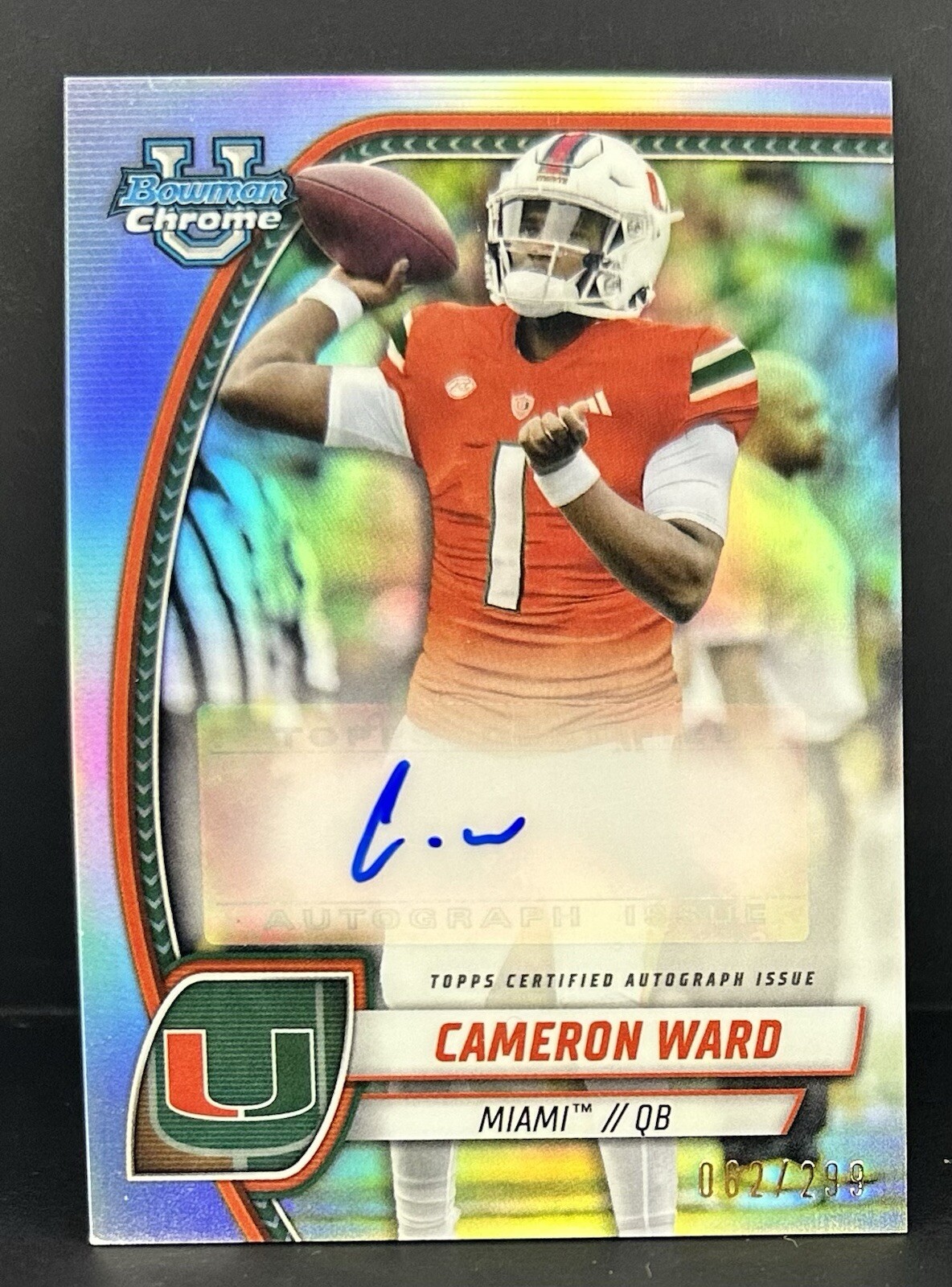 Cam Ward Auto /299 ! 2024 Bowman University Chrome Autograph Refractor ...