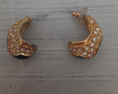 Earrings C-Hoop Black Enamel Gold Tone Pave Rhinestone Statement ...