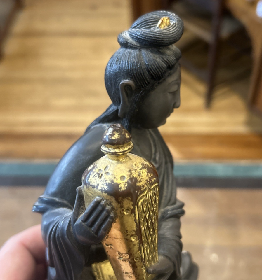 11.5'' Old Antique Chinese Wood Carving Painted Kwanyin GuanYin ...