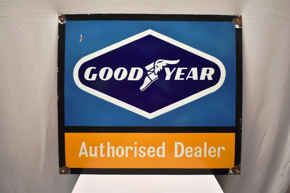 Vintage Goodyear Porcelain Enamel Sign Authorised Dealer 24x21 Gas Oil ...