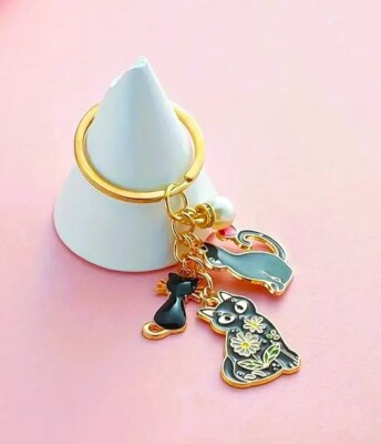 Key Ring Cartoon Black Cats Charm Keychain Enamel Alloy Backpack Purse ...