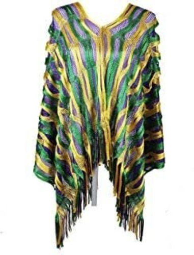 Poncho Costume Accessory Mardi Gras Shawl Purple Green Gold Scarf ...