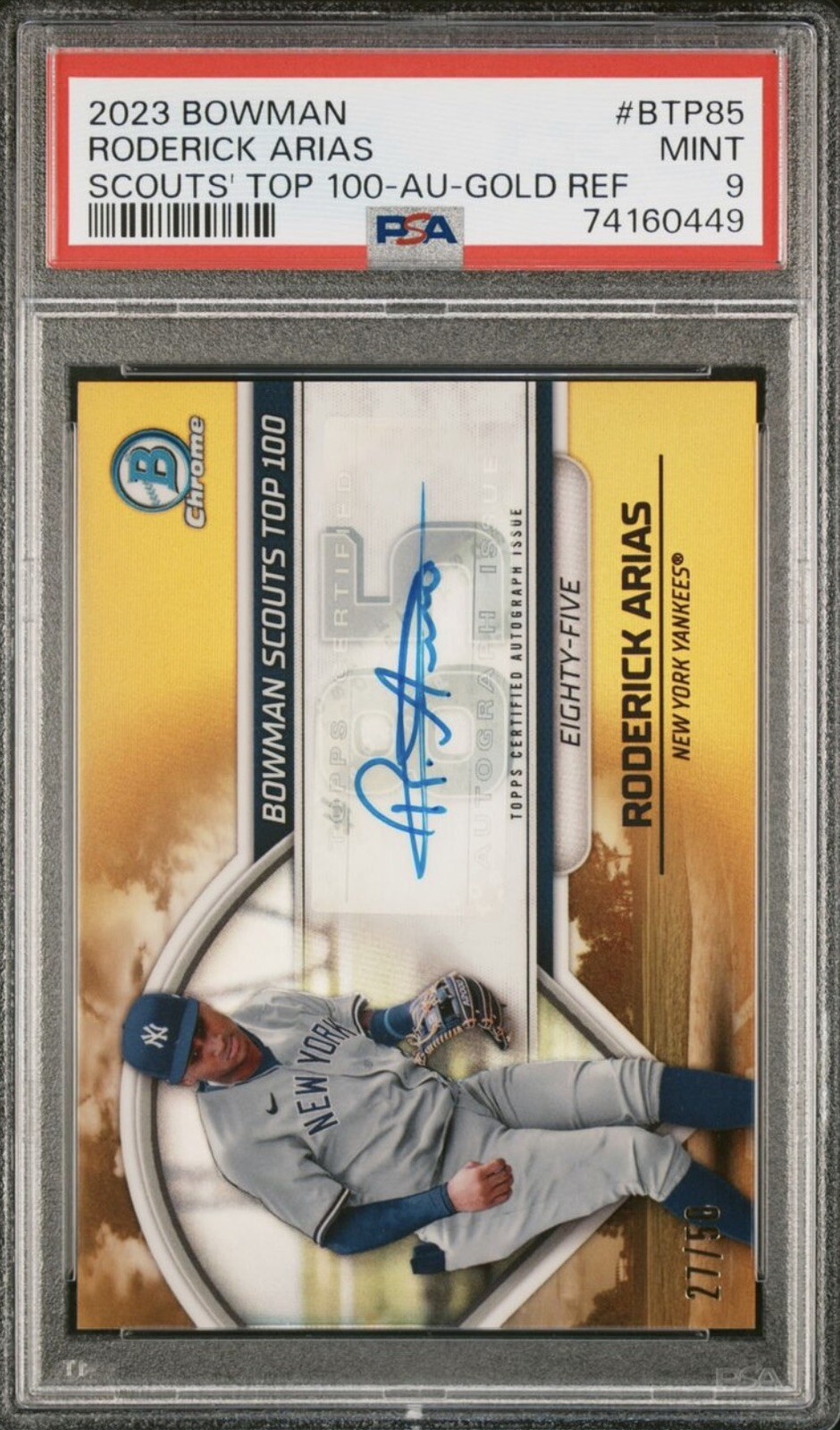 RODERICK ARIAS 2023 Bowman Scouts Top 100 GOLD Refractor Auto /50 PSA 9 ...