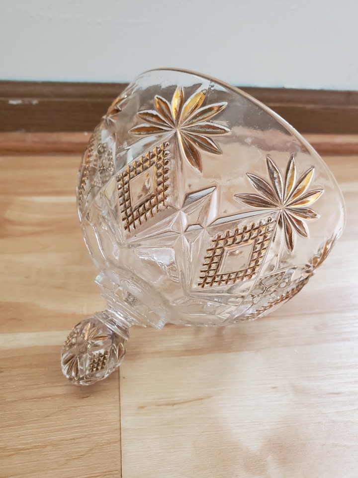 US Glass SHOSHONE Blazing Pinwheel Victor Pattern Gold Gild BUTTER DISH ...