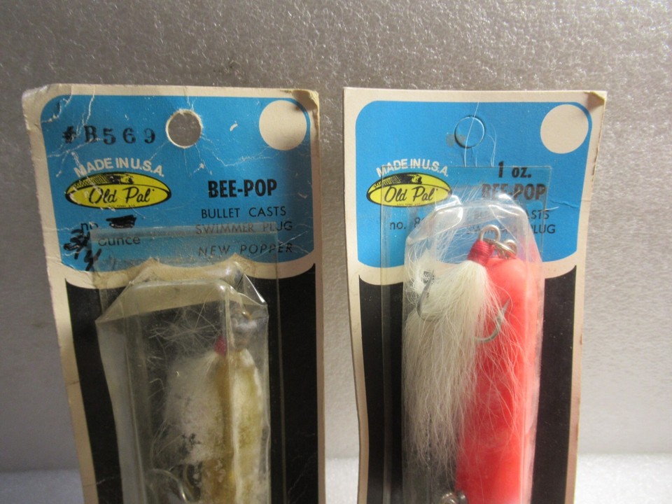 2 RARE Vintage Old Pal 4 " SALTWATER BEE-POP SWIMMER PLUG POPPER Lure ...