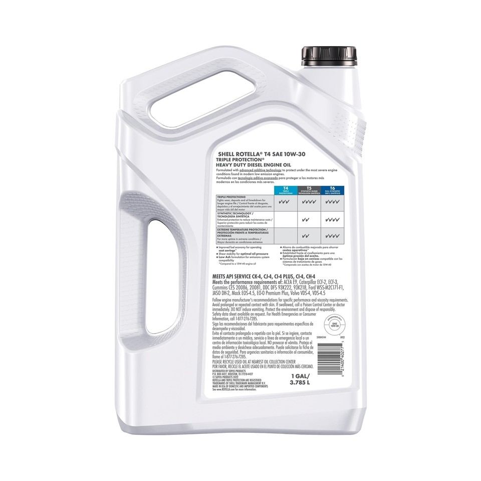 Shell Rotella 550045144 T4 Triple Protection Conventional 10W-30 Diesel ...