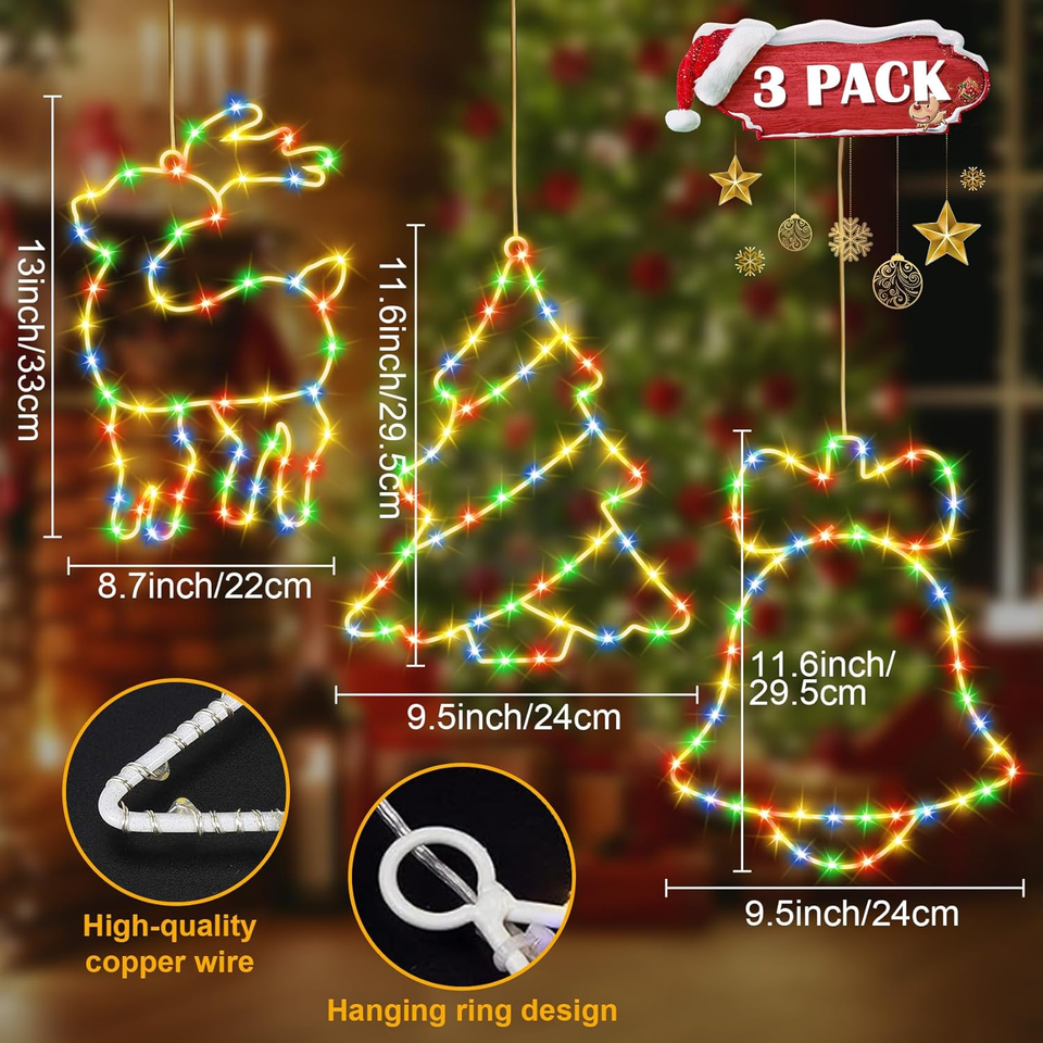 Christmas Window Lights, 3 Pack Christmas Window Decorations, 8 ...