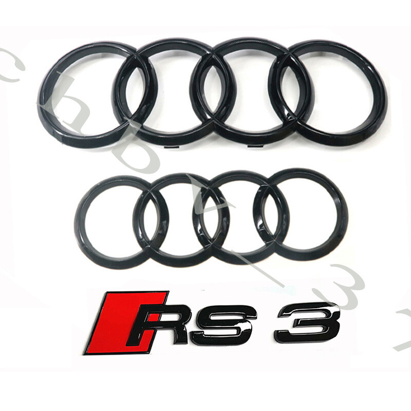 For Fit Audi RS3 Front Rear Emblem Full Set Gloss Black Badge For Audi ...
