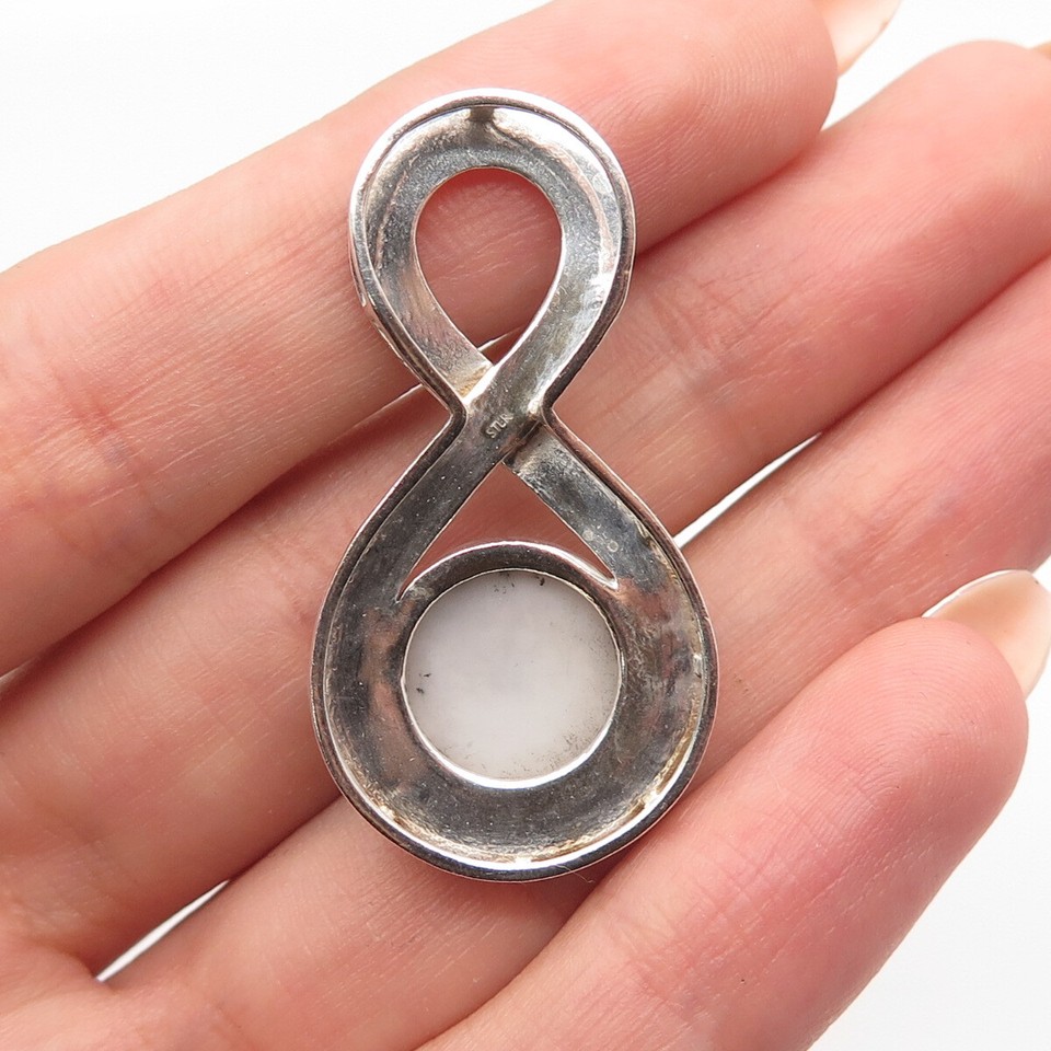 925 Sterling Silver Vintage Real Agate Gem Figure 8 / Infinity Slide ...