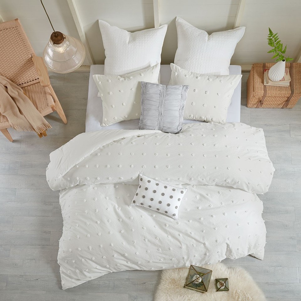 IVORY COTTON DOTS COMFORTER SET : COZY COTTAGE CHIC TUFTED JACQUARD | eBay
