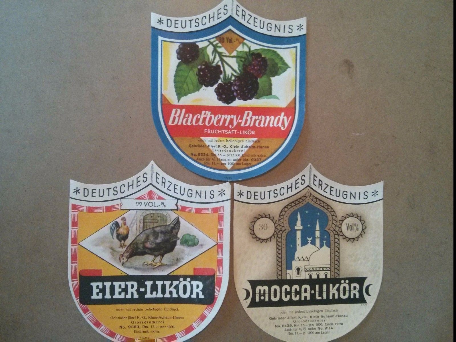 Vintage Lot of 3 Deutsches Erzeugnis Liquor Labels 4 X 4" Blackberry ...