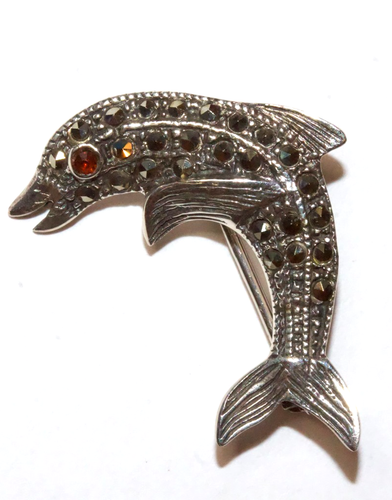 Sterling Silver Marcasite Fish Brooch Pin Red Eye #0002 | eBay