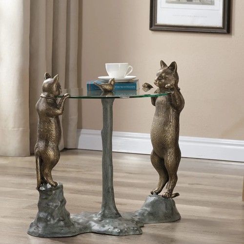 Stunning Multicolor Aluminum Glass Curious Cats End Table Home Decor ...