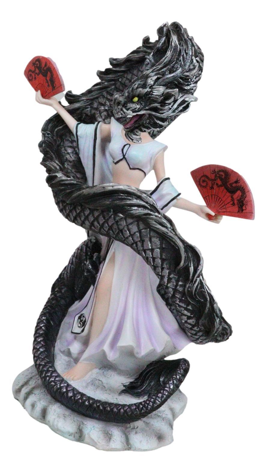 Legends Oriental Black Dragon King With Red Fans Geisha Dancer Fairy ...