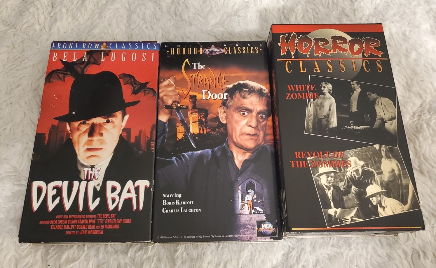 CLASSIC HORROR 3 VHS Lot BELA LUGOSI Boris Karloff DEVIL BAT White ...