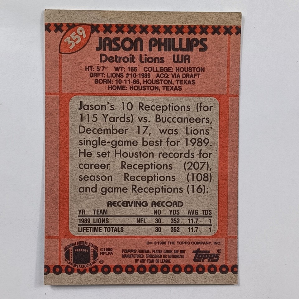 1990 Topps Jason Phillips Detroit Lions #359 NM-MINT -Free Ship- | eBay