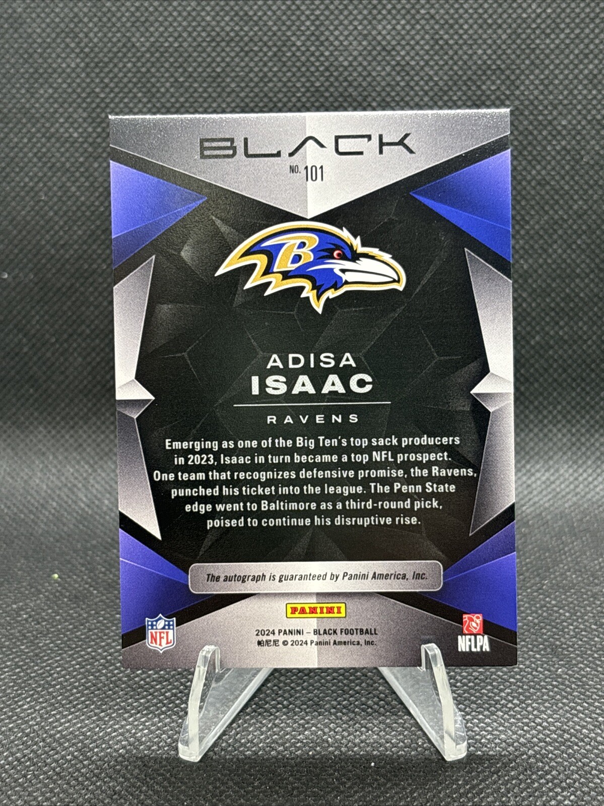 2024 Panini Black /50 Sapphire Foil Rookie Auto ADISA ISAAC Ravens RC ...