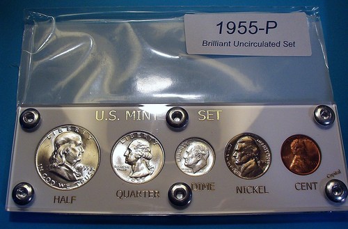 1955 MINT SILVER SET of U.S. COINS LUSTROUS BRILLIANT UNCIRCULATED NICE! | eBay