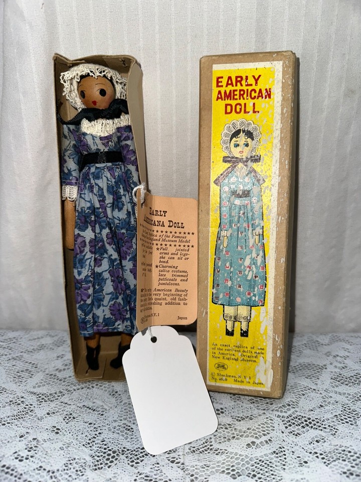Shackman 8 1/2" Penny Jointed Wooden Doll early Americana w/ sticker ...