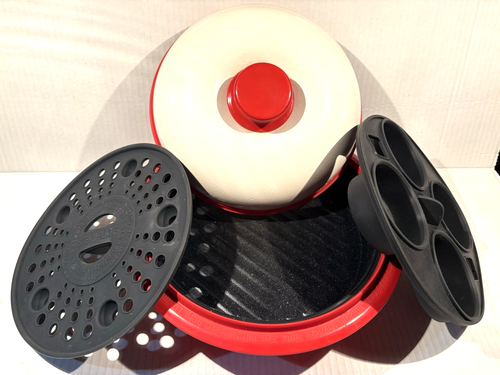 Microwave Nonstick Cooker Red Two Silicone Inserts With LId No Manual ...