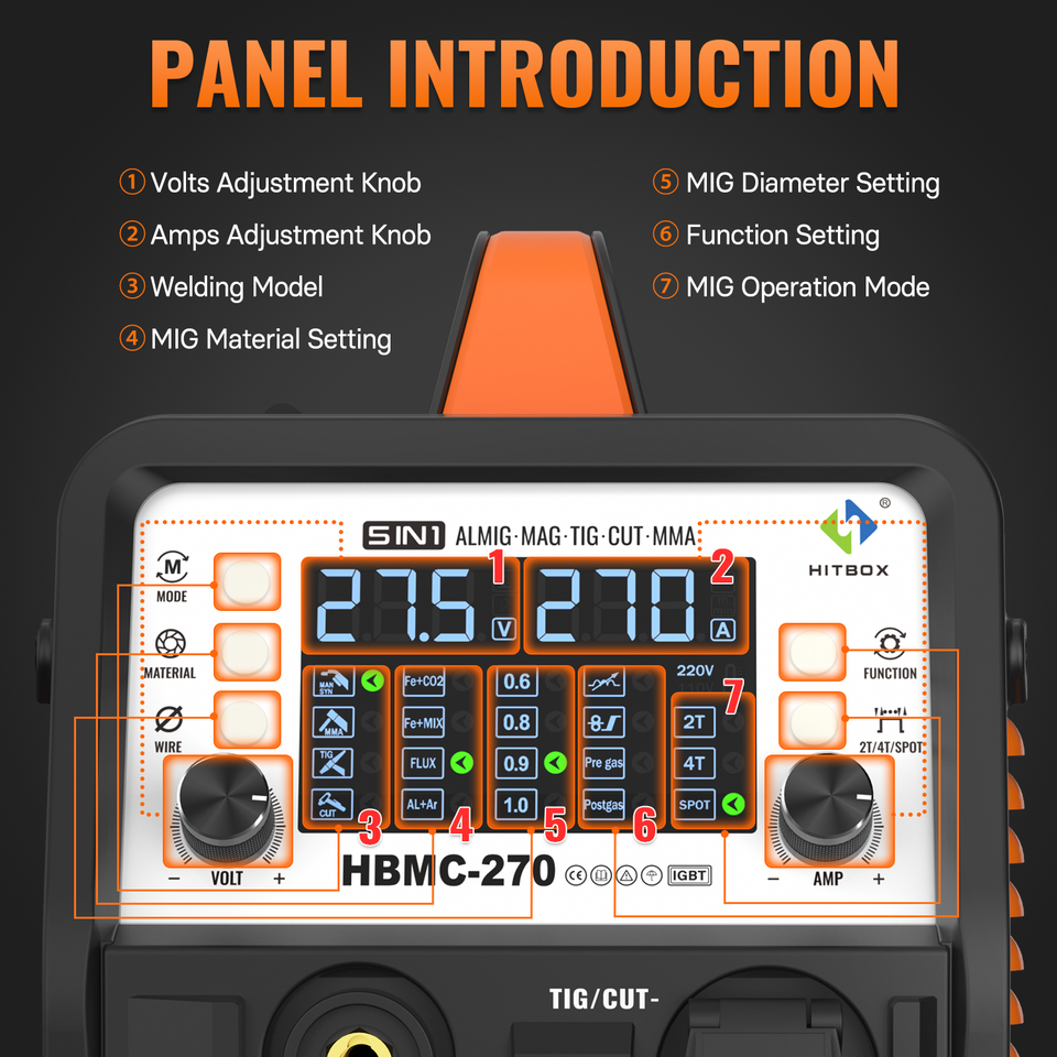 6IN1 MIG Welder Plasma Cut Gasless Gas MIG Spot MMA HF TIG 220V Welding ...