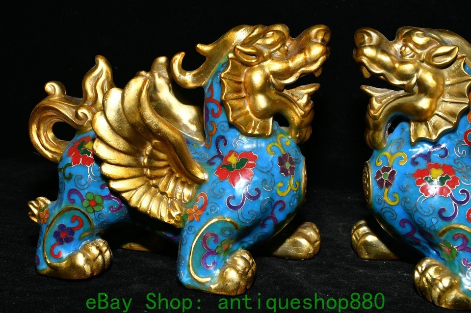 7'' Old Bronze Cloisonne Enamel PiXiu Phylactery Guardian Beast Statue ...