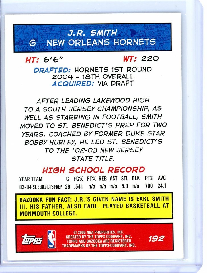 2005 Topps BAZOOKA - JR Smith ROOKIE RC NBA New Orleans Hornets | eBay