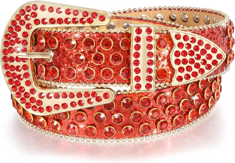 Women Men Rhinestones Belt Bling Cowboy Studded Leather Belt Diamond ...